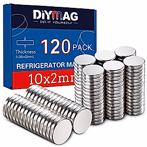 DIYMAG 120Pcs Refrigerator Magnets 10x2mm Premium Brushed Nickel Small Round Cylinder Fridge Magnet, Perfect to use as Office Magnets, Dry Erase Board Magnetic pins, Whiteboard, Map Pins