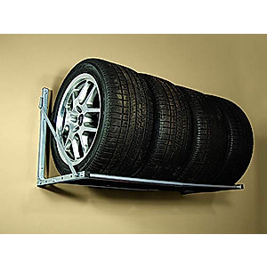 HyLoft 01031 Wall-Mounted Folding Tire Storage, 32 to 48 Inches Wide, Supports 300 Pounds, Silver