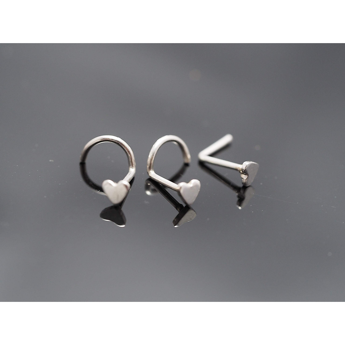 18,20 gauge Mini heart Nose Stud ,925 Sterling Silver,Tiny Heart Nose Stud / nose screw, Body Piercing Jewelry, Silver Nose ring (18g Left Screw)