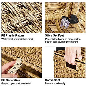 Greenstell Storage Basket with Lid, Handwoven Large Shelf Basket with Cotton Liner and Metal Frame, Foldable & Easy to Install, Storage Box Basket with Handle for Bedroom, Laundry Room Natural 105L