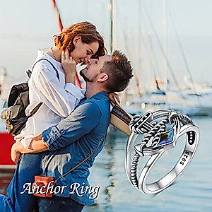 CUPENDA Anchor Rings Sterling Silver Nautical Blue Anchor Finger Ring Compass Jewelry Gifts for Women