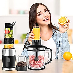 Goelunmy Blender and Food Processor Combo, Blender for Shakes and Smoothies, Bullet Blender Personal Blender Small Blender, Suitable for Kitchen, Home, Food, Juice, 700W Electric Blender with Mixer Grinder/Blender/Chopper & 19-oz Portable Blender Cup