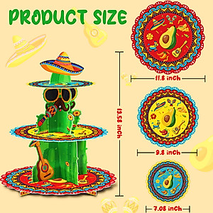 Mexican Fiesta Party Decorations 3 Tier Mexican Birthday Party Cupcake Stand Cactus Fiesta Party Cupcake Topper Taco Party Cupcake Holder Display Decor for Cinco De Mayo Baby Shower Supplies