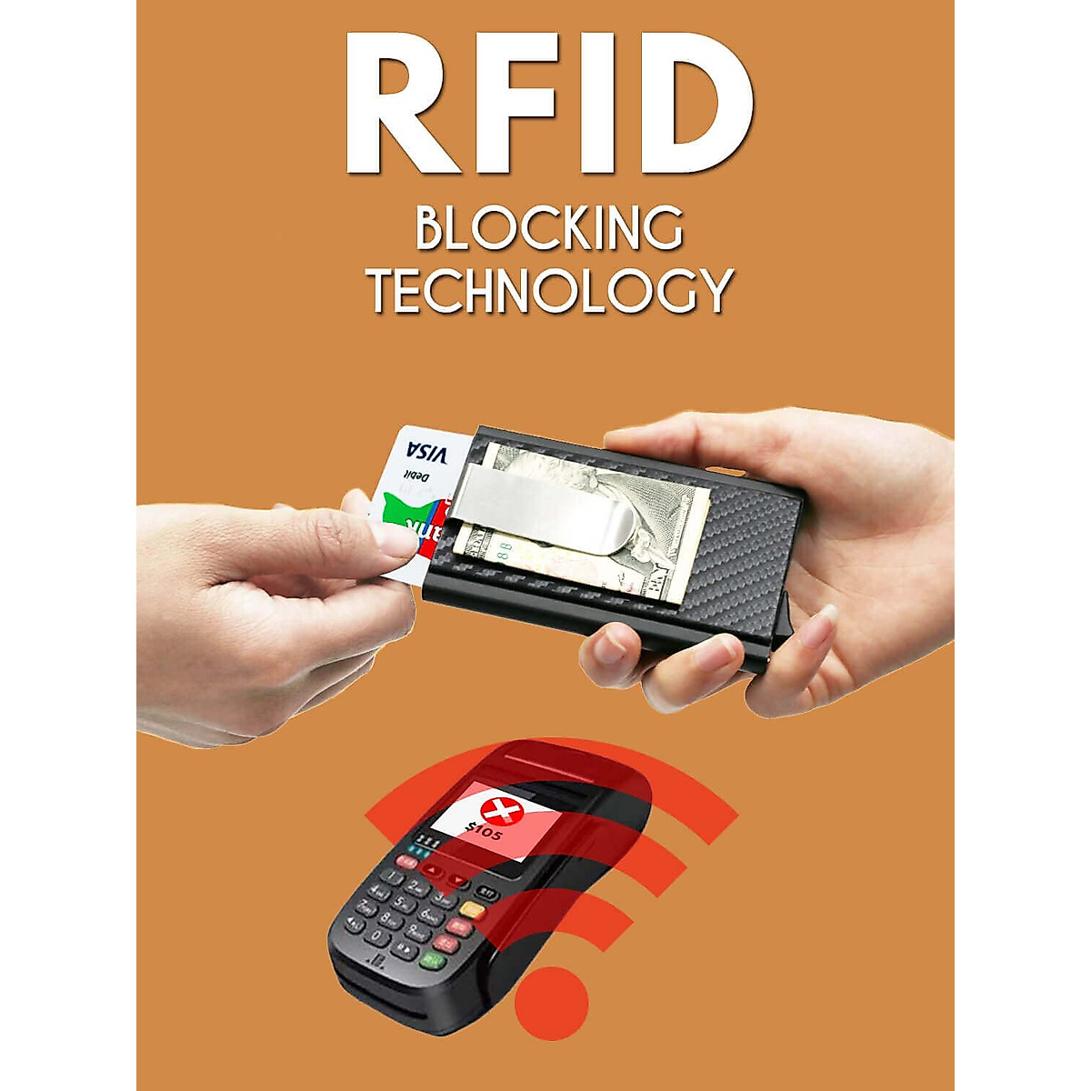 MOSIYEEF Minimalist Stealth Wallet for Men - Pop Up Men Wallet with Money Clip - Leather-wrapped Slim Compact Card Holder Carbon Fiber Card Wallet RFID Protection for 6 Credit Cards - Gifts for Him