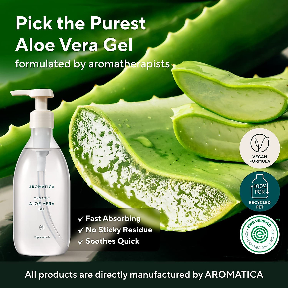 AROMATICA Organic Aloe Vera Gel Gift Set 300ml each – Vegan Body Moisturizer for Irritated Skin, After-Sun Skin Care