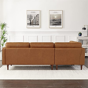 ASHCROFT Lucille Modern Living Room Top Leather Corner Sectional Couch in Cognac Tan