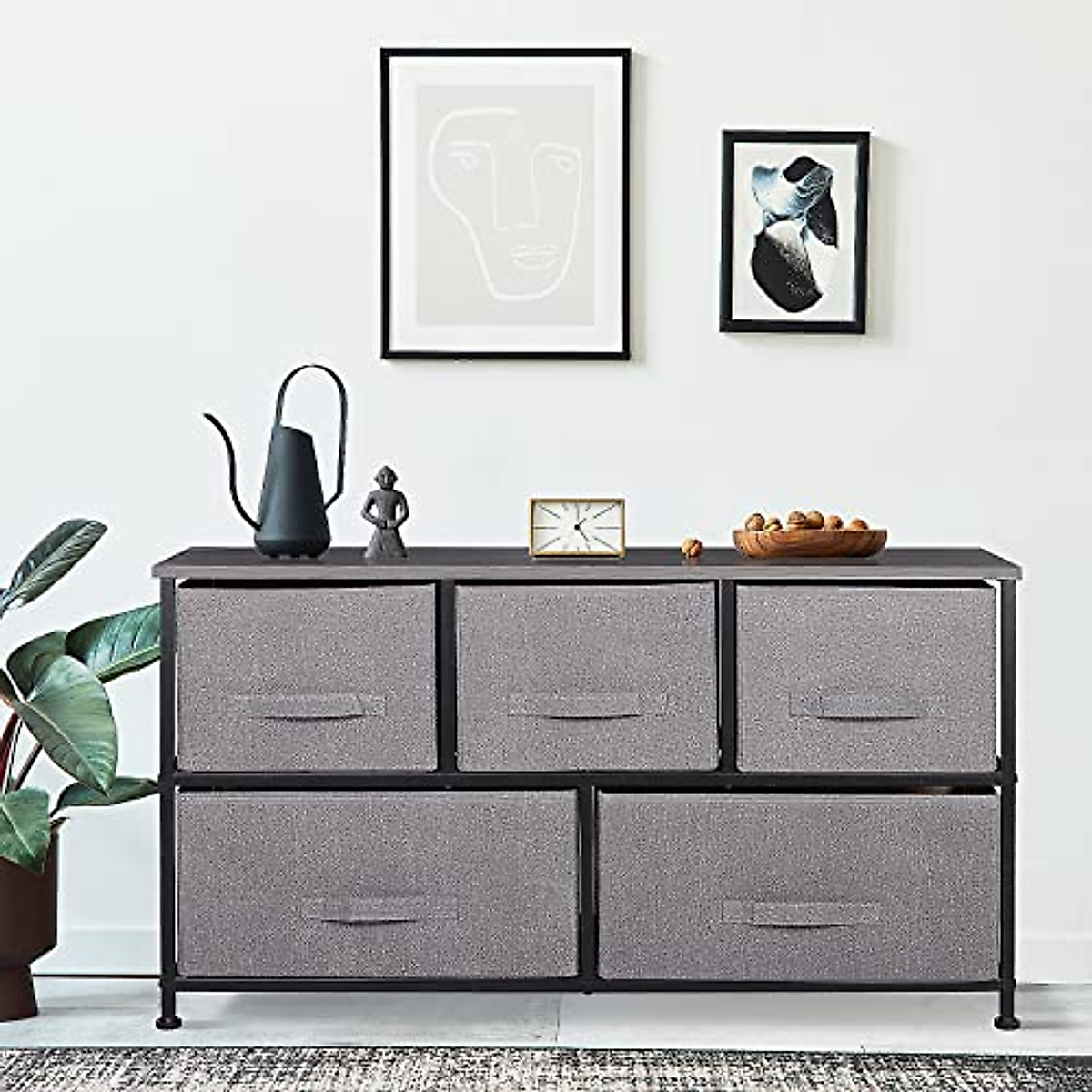 ZenStyle Fabric Dresser with 5 Drawers, Dresser Storage Tower, Storage Cabinet Organizer Unit for Bedroom, Living Room, Closet, Entryway, Hallway, Nursery Room, Grey