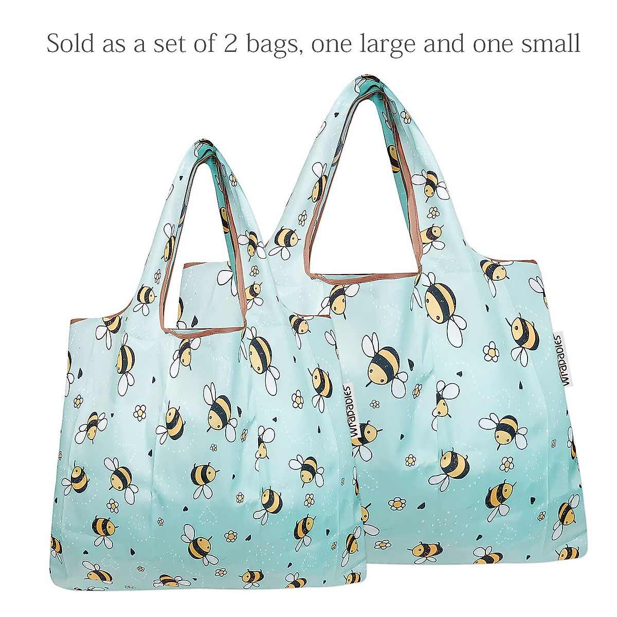 allydrew Large & Small Foldable Tote Nylon Reusable Grocery Bags, Set of 2, Bumble Bees