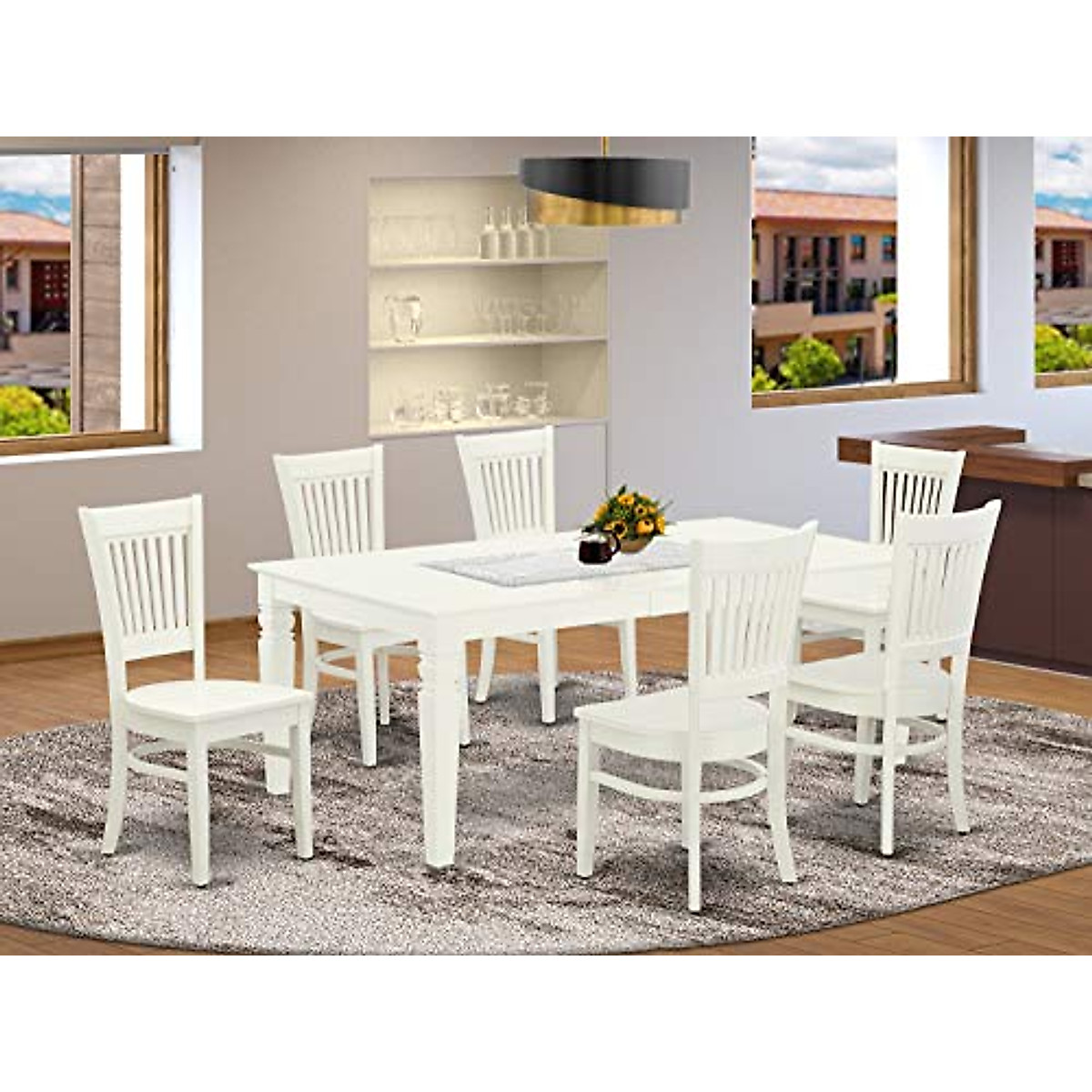 East West Furniture LGVA7-LWH-W Dining Set