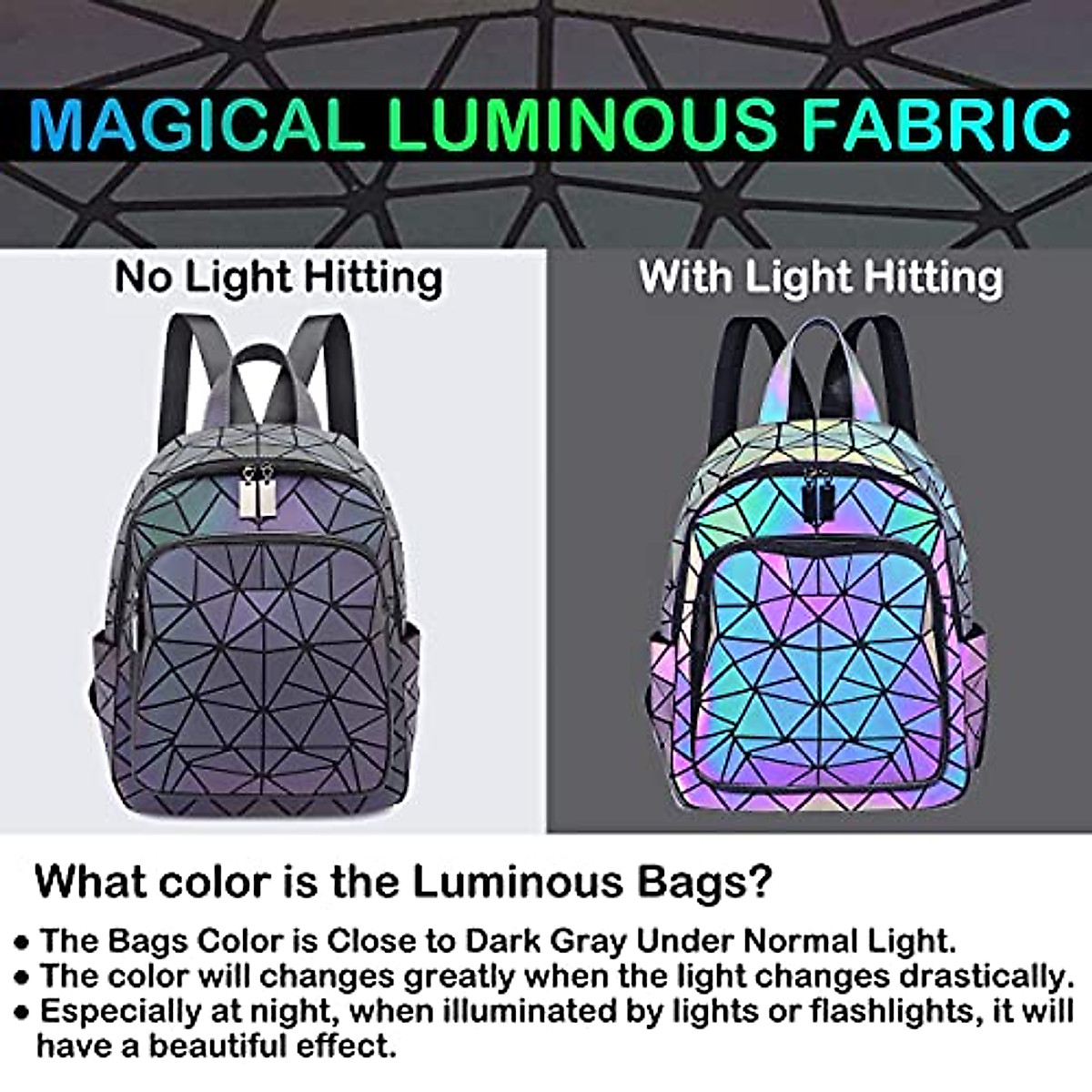 Luminous Geometric Backpacks Women Purses and Handbags Holographic Reflective Bags Iridescent Backpack A1