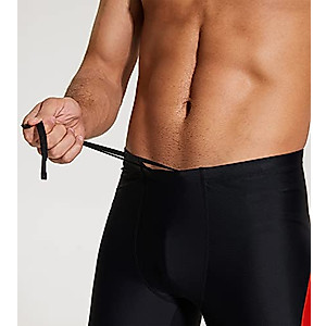 DEVOROPA Men's Swim Jammers Athletic Swimwear Racing Training Swimsuit UPF 50+ Swimming Lap Shorts Quick Dry Bathing Suit Black/Red XL