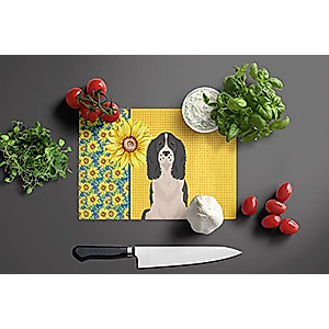 Caroline's Treasures WDK5416LCB Summer Sunflowers Black English Springer Spaniel Glass Cutting Board Large Decorative Tempered Glass Kitchen Cutting and Serving Board Large Size Chopping Board