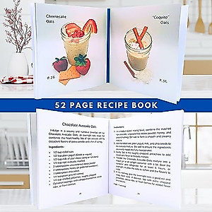 KARD LABS - Overnight Oats Jar Set with Recipe Book, 16 oz Glass Mason Jars for Overnight Oats with Measuring Cup, Lids and Stainless Steel Spoons, 4 Pack