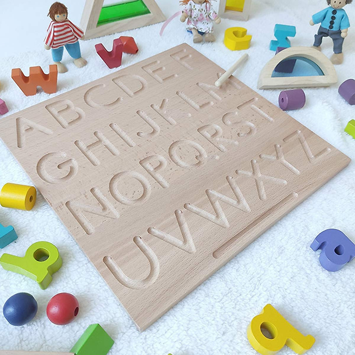 Mfumyy Montessori Alphabet Number Tracing Boards Double Sided Wooden Learn to Write ABC 123 Board Writing Practice Board for Kids Preschool Educational Toy,Homeschool Supplies (ABC+ABC Board)