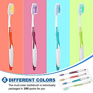 Disposable Toothbrush Toothbrushes Bulk Individually Wrapped Toothbrush Travel Tooth Brush Multi Color Tooth Brush for Hotels Guests Charity Church Homeless Kids Adult (100 Pieces)