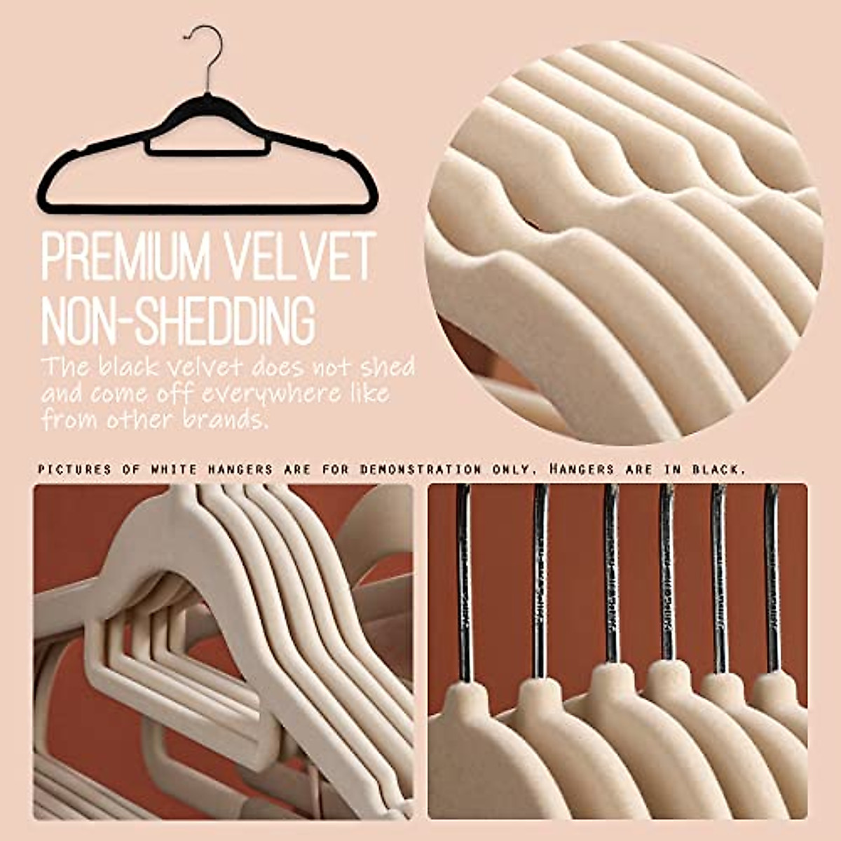 SPORWLIK Premium Velvet Hangers with Tie Bar, Suit Hangers Non-Slip Space Saving Coat Hanger Ultra Thin，Clothes Hangers 360° Swivel Hook for Suit, Shirt Dress & Trouser (Pack of 50)