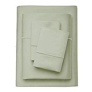 Cooling Planet Full Size Bedsheet Set, 610 TC Pima Cotton, Extra Long Staple Sateen Weave TightFit Elastic Pocket 18" Wrinkle, Fade Resistant Fitted Sheet Set for Bedroom Décor (Sage, 4 Pcs)