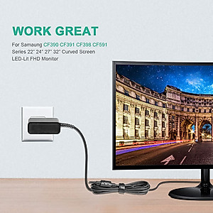 HKY 14V AC Adapter Charger Compatible with Samsung CF390 CF391 CF396 CF398 CF591 Series 22" 24" 27" 32" Curved Screen LED-Lit FHD Monitor lc27f396fhnxza Replacement Switching Power Supply Cord