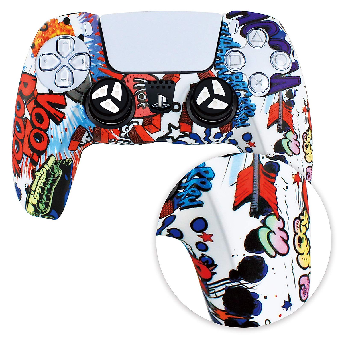 SIKEMAY Silicone Printing Cover Skin for PS5 Controller Grip, Protective Case for PlayStation 5 Accessories with 10 Thumb Grip Caps