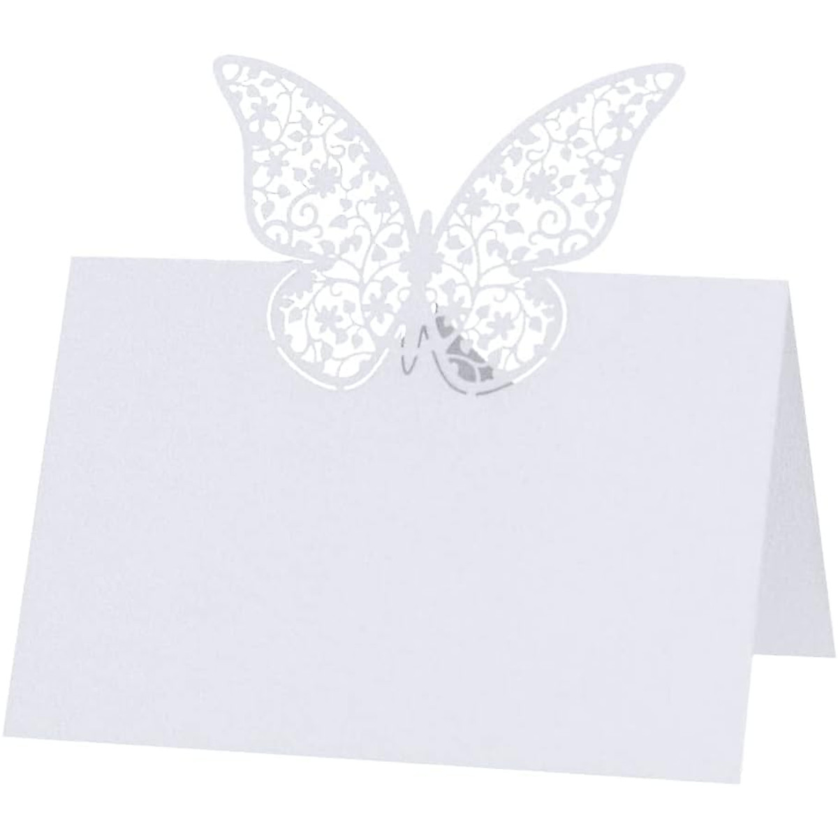 50 Pcs Place Cards for Table Setting with Butterfly White Folded Blank Table Seat Card Name Signs Card for Reception Baby Shower Weddings Party Dinner