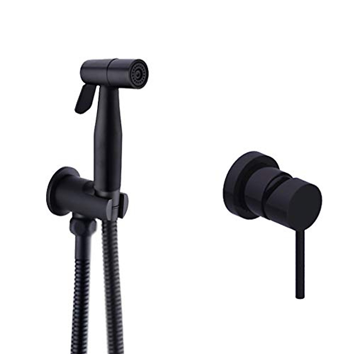 BINCAVIDOU Bidet Spray Set, Matte Black Concealed Toilet Bidet Sprayer Hot and Cold Mixer Valve Brass Bidet Shower Tap and Holder with Booster Nozzle,C