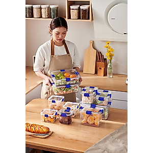 MSM Products 12 Pcs Food Storage Containers Set (6 lids & 6 containers), Leakproof Meal Prep Containers, microwave safe/dishwasher safe, 4 sides BLUE COLOR clip lock