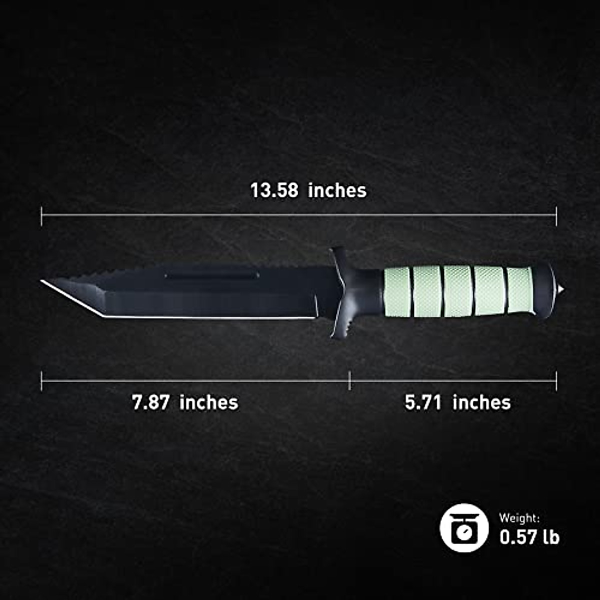 Leopcito 13.6" Fixed Blade Tactical Knives with Sheath, Stainless Steel Survival Hunting Bushcraft Full Tang Non-Slip Handle Knife with Serrated Blade for Camping, Hunting, Adventure, EDC, D201BK