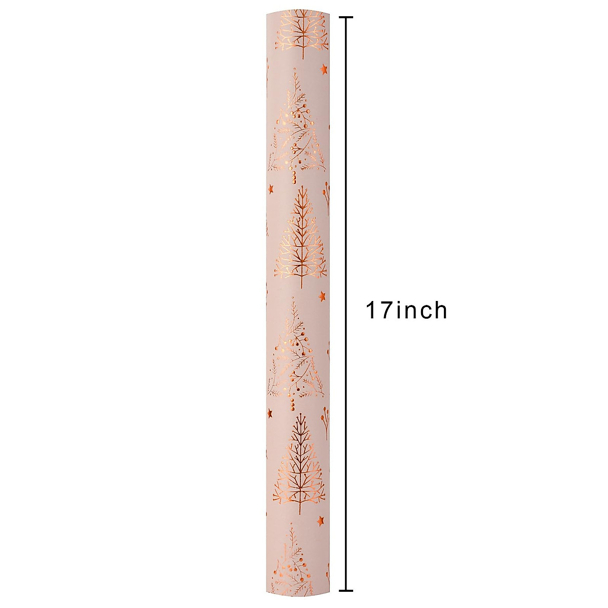 Homeral Christmas Wrapping Paper Roll - 46.8 sq.ft. 3D Embossed Foil Christmas Tree, Star on Rose Gold Pink for Christmas, New Year Celebration, Holiday - 17in x 33ft