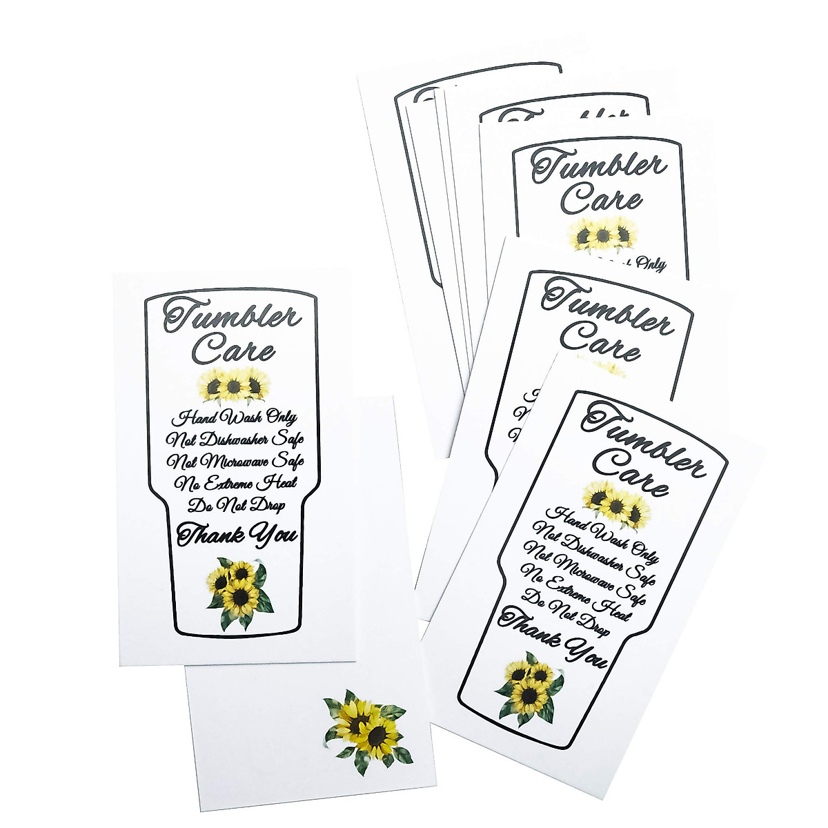 50 Tumbler Care Cards, Tumbler Care Instructions, Tumbler Care and Cleaning Cards, Cup Care Instructions Sun Flower