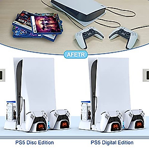 Dobe PS5 Stand with Cooling Station, PS5 Controller Charging Station for Playstation 5 Console Disc/Digital Edition, PS5 Accessories Vertical Stand with 3-Level Speeds Cooling Fan & 11 Games Organizer