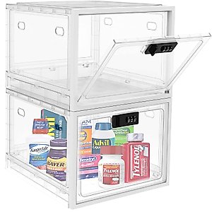 Medicine Lock Box for Safe Medication, Large Storage Lock Box for Personal Items, Refrigerator Lock Box for Kitchen Food Safe, Phone Jail Locking Box for Phone, iPad, Electronics, 2 Pack