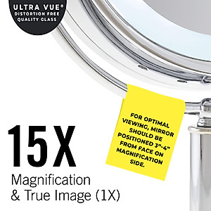 Danielle Creations Professional-Grade Double-Sided L.E.D. Vanity Mirror with Strong 15X Magnification, 360-Degree Rotation, Ultra-Vue Distortion-Free True Image Reflection, Silver Chrome Finish