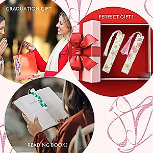 Achieer Resin Dried Flower Bookmark with Tassels,Transparent Pressed Flower for Women Daisy Epoxy Book Lovers Holiday Gift for Kids Woman Teacher Students