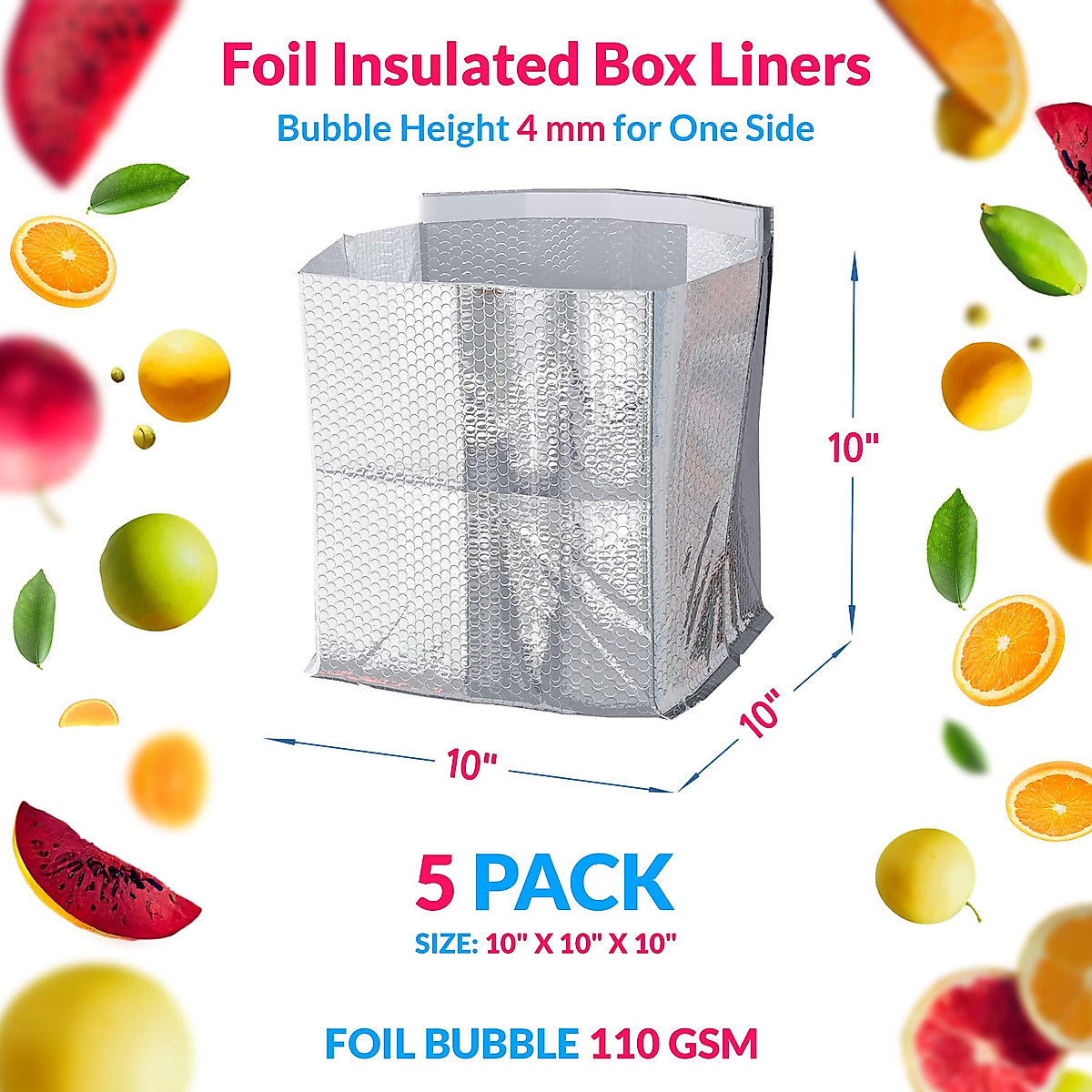 ABC PACK & SUPPLY 5 Pack Silver Foil Insulated Box Liners 10 x 10 x 10 inches. Shipping Boxes for Frozen Food, Odorless Insulated Containers. Leakproof Cold Shipping Boxes for Frozen Fish, Meat