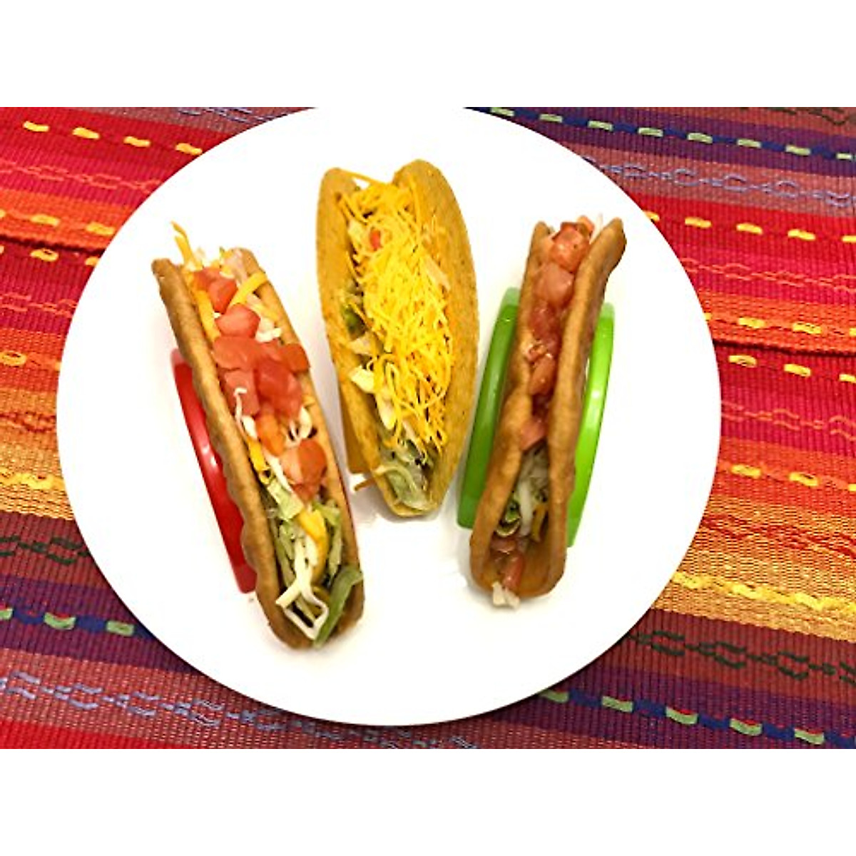 9pc Colorful Stackable ALAZCO Taco Holder Stand Server - For Soft & Hard Shell Taco - Backyard Party Picnic Fiesta (3 Red, 3 Green, 3 Yellow) BPA Free