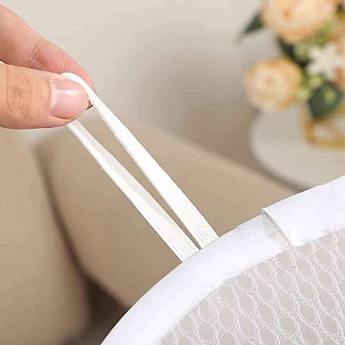 Pop-up Laundry Hamper Quality Mesh Collapsible Laundry Basket Dirty Clothes Basket with Carry Handles(1 Pack-White)