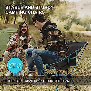 Fulynmen Lightweight Folding Camping Chair Comfortable Compact Chair for Adult Supports 330 Lbs Stable Portable Lawn Chair with 2 Side Pockets for Outdoors Camp Beach Backpacking Travel Blue