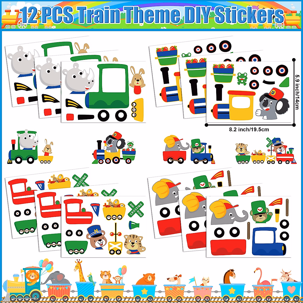 Erweicet Train Party Favors 72PCS Slap Bracelets DIY Stickers Temporary Tattoos Keychains Plastic Straws Gift Bags for Kids Car Theme Birthday Party Baby Shower