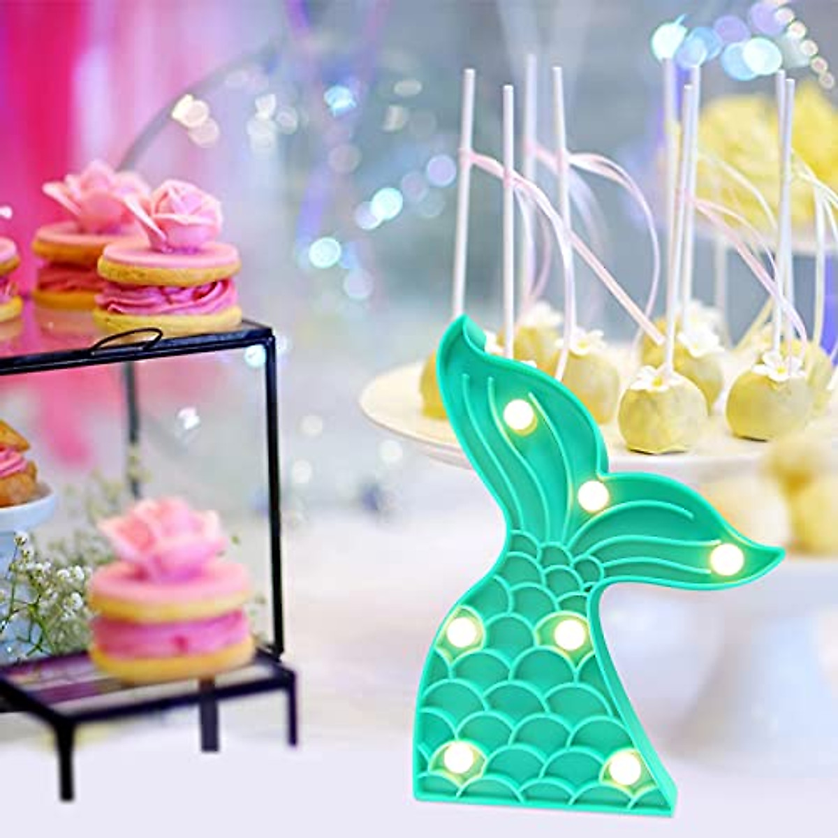 Radidi Mermaid Tail Decor Light Mermaid Tail Party Decoration Christmas Gift Cute Mermaid Table Lamp Battery Operated for Desk,Bedroom,Wall Decor,Baby Shower,Kids' Room,Holiday Decor,Home Decorations