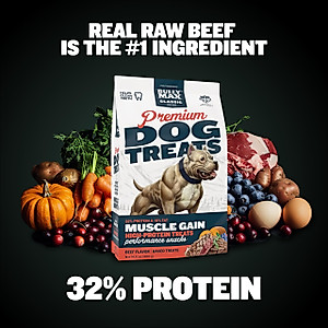 Bully Max Premium High Protein Dog Treats for Puppy & Adult Dogs - Training Dog Food Treats with 32% Protein, Real Meat, Veggies & BCAAs for Small, Medium & Large Breeds, Beef Flavor, 400g Bag