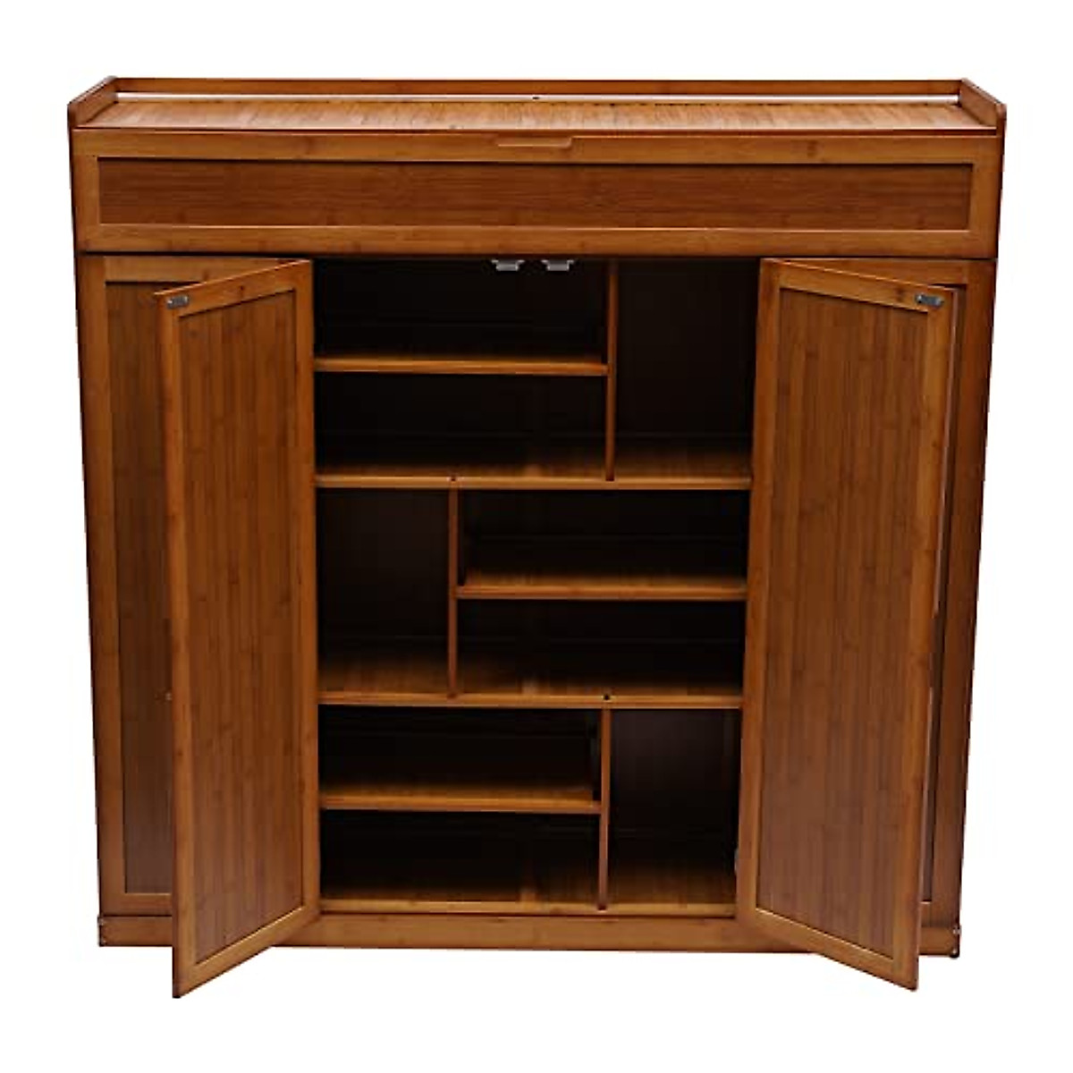 Bamboo 7-Tier Shoe Organizer Cabinet with Folding Door, Compartment Heels Long Boots, Hallway Entryway, Brown, Shoe Storage Cabinet, Shoes Rack Organizer for Bedroom Closet Entryway Living Room