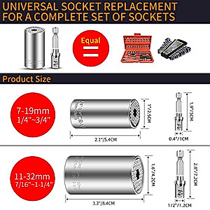 Universal Socket Set (7-19mm 11-32mm) Super Socket For Unscrew Any Bolt Tools,Power Drill Adapter Socket,Multi-function Socket Set Cool for Dad Men Husband Boyfriends Gifts 4 PCS Set