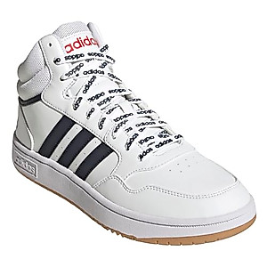 adidas Men's Hoops 3.0 Mid Basketball Shoes, White/Ink/Vivid Red, 8.5
