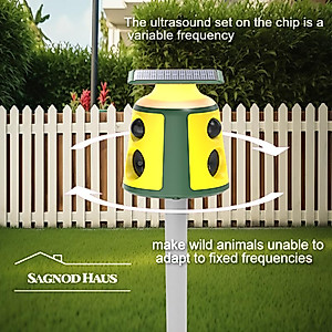 Animal Repellent Outdoor, Multi-frequency automatic operation, 360-degree no dead angle driving, Detection area size adjustment, Ultrasonic alarm sound. for Cat/Birds/Deer/Skunk/Rat/Squirrel.