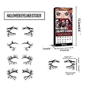 16Pcs Halloween Eyeshadow Eyeliner Sticker Spider Web Skull Bat Eye Shadow Decals for Women Halloween Masquerade Party Face Eye Realistic Makeup 3D Self- Adhesive Eye Art Decoration Tools