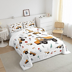 jejeloiu 7 Pieces Excavator Comforter Set Full Size & Excavator Sheet Set Full Size