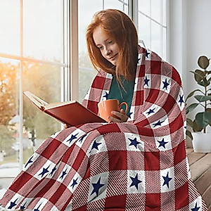 FJPT July 4th Throw Blanket Red White and Blue Stars Patriotic Party Blanket Lightweight Fuzzy Plush Cozy Soft Blanket for Travel Couch Bed Sofa Gift 30"X40"