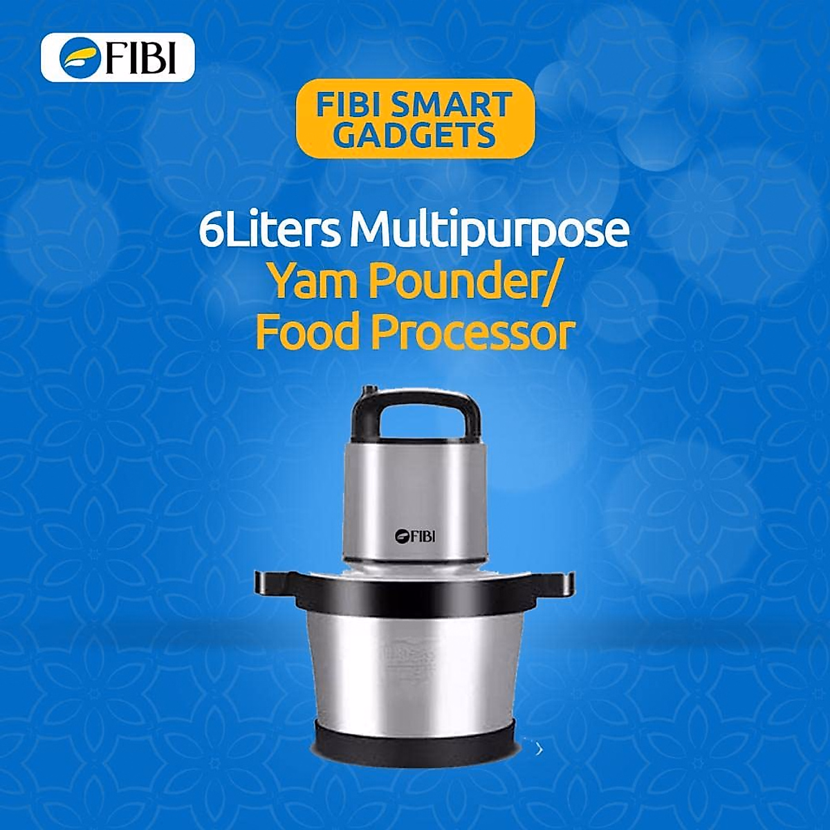 FIBI FOOD PROCESSOR - 1500W, Multi-Functional Food Chopper, Electric Meat Grinder and Yam Pounder,4 Sharp Blades,6Liters
