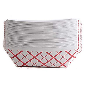 100ct Disposable Paper Food Tray (1/4 LB) - Red Check Food Tray, USA MADE, Recyclable, Biodegradable, Compostable, Great for Picnics, Carnivals, Party, Camping, BBQ, Restaurants, Fries (0.25lb)