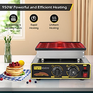 Dyna-Living Mini Pancake Maker 25pcs Dutch Pancake Baker Maker Commercial Electric Dorayaki Maker Non-stick Waffle Pancake Maker for Home Kitchen 950W 110V